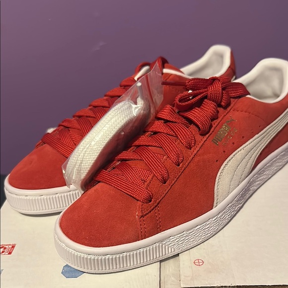 Puma | Shoes | Puma Red Suede Sneakers | Poshmark
